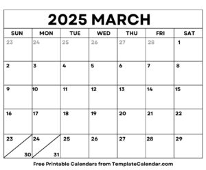 Free Printable March 2025 Calendar