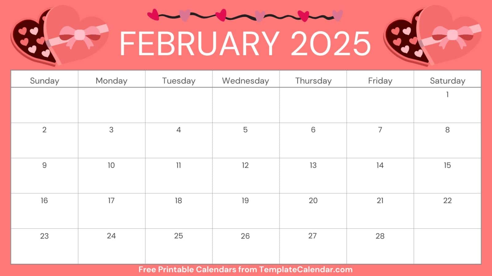 Free Printable February 2025 Calendar