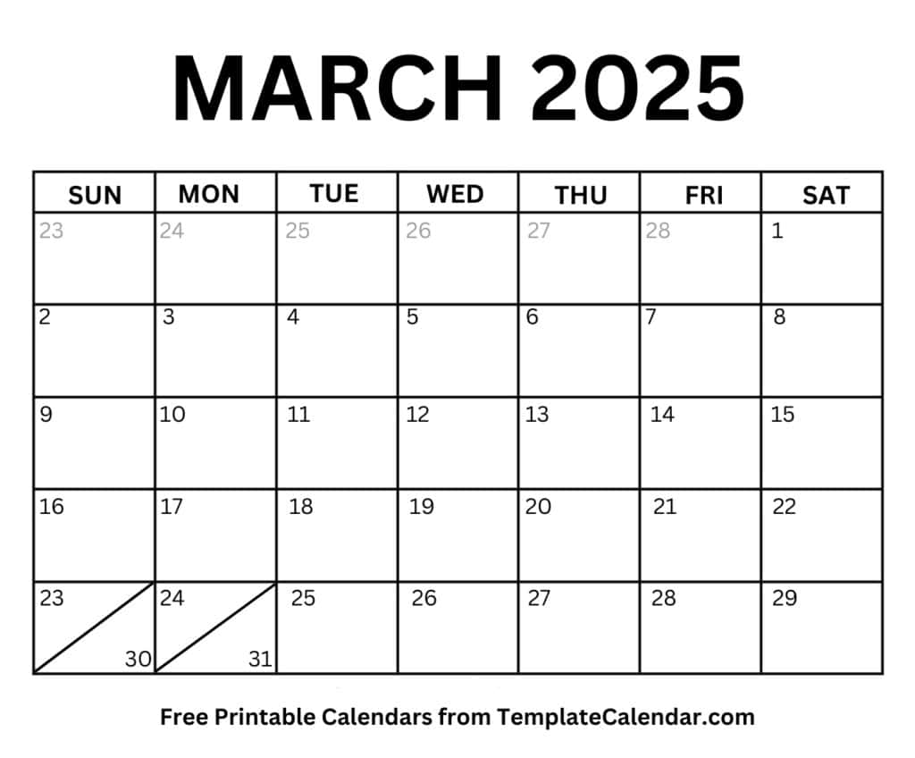 Free Printable March 2025 Calendar