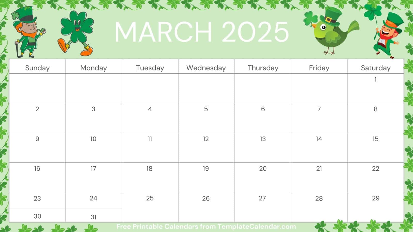 Free Printable March 2025 Calendar