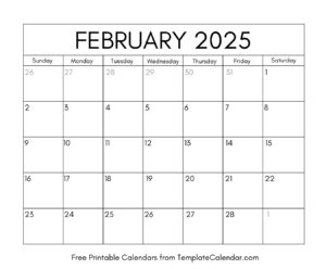 Free Printable February 2025 Calendar