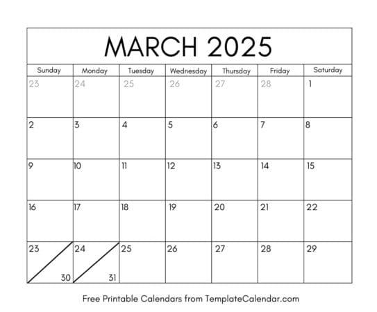 Free Printable March 2025 Calendar