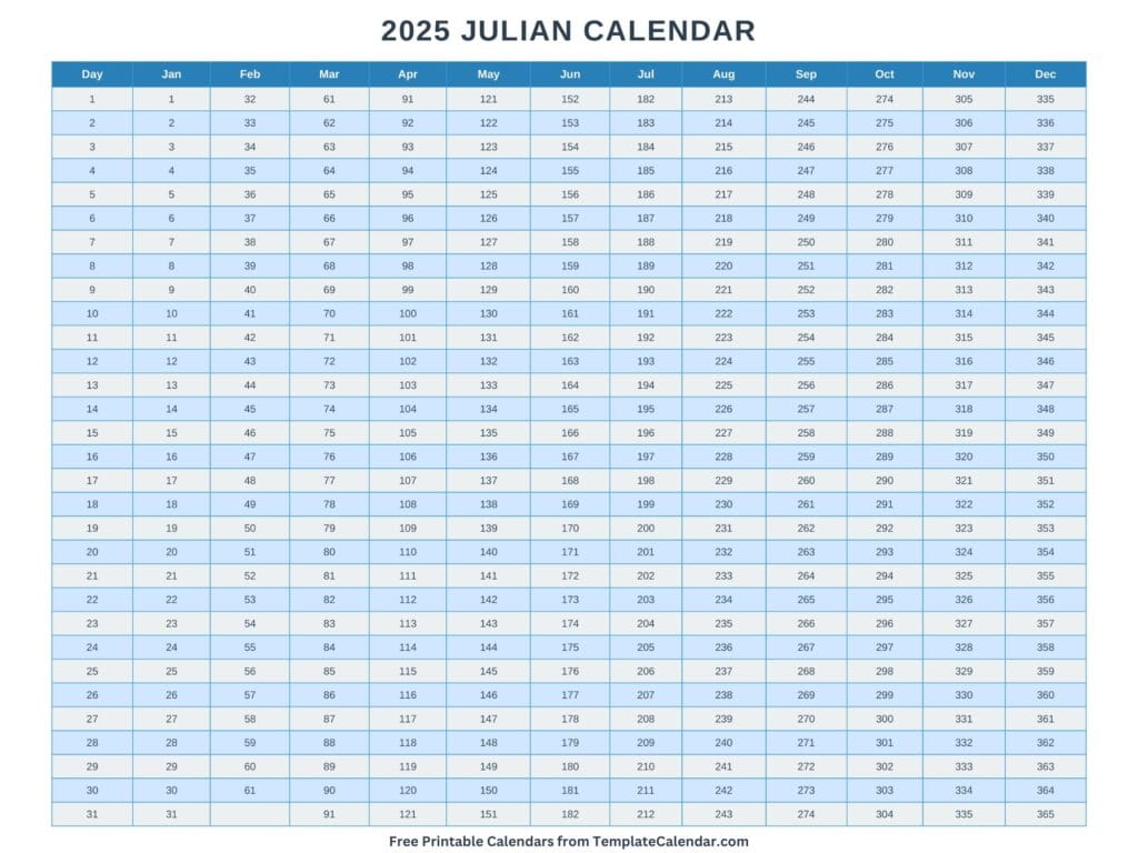 Free Julian Calendar 2025
