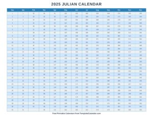 Free Julian Calendar 2025