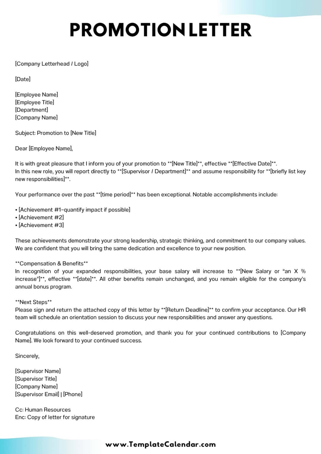 Free Printable Promotion Letter Templates [Editable]